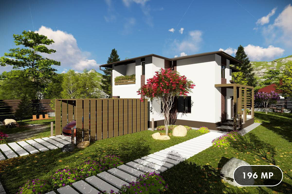 Proiect casa pe structura metalica 200 mp cu etaj 196-040 – Wolf Construct