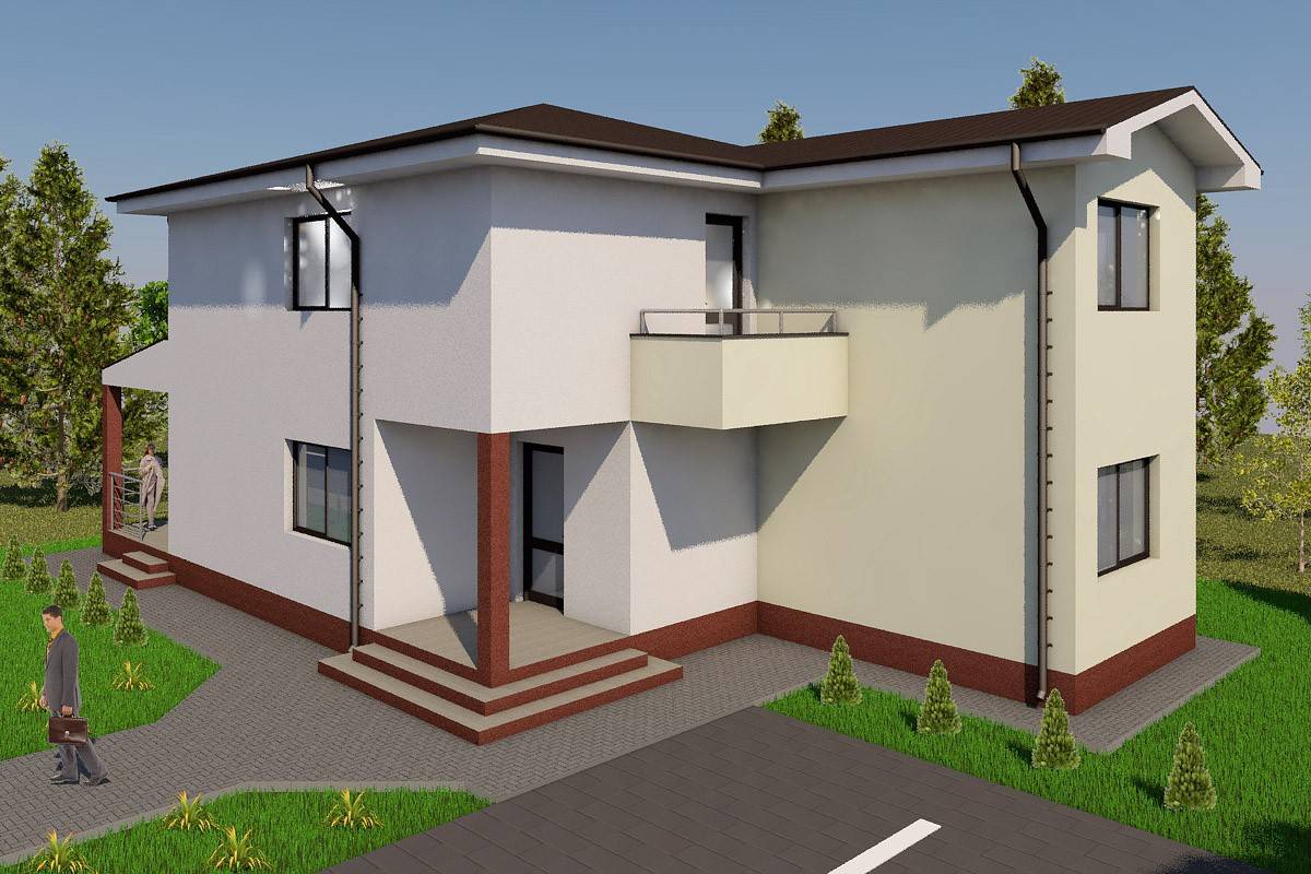 Constructie casa caramida cu terasa acoperita zidarie 014 – Wolf Construct