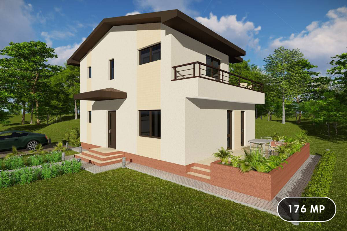 Constructie casa din BCA 180 mp zidarie etaj cu balcoane 030 – Wolf ...