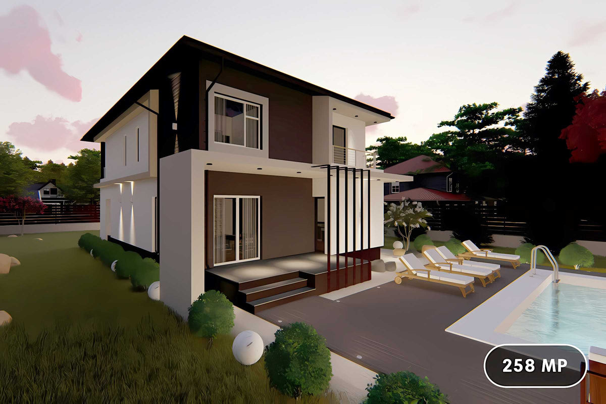 Proiect casa pe structura metalica cu etaj garaj dublu 061 – Wolf Construct