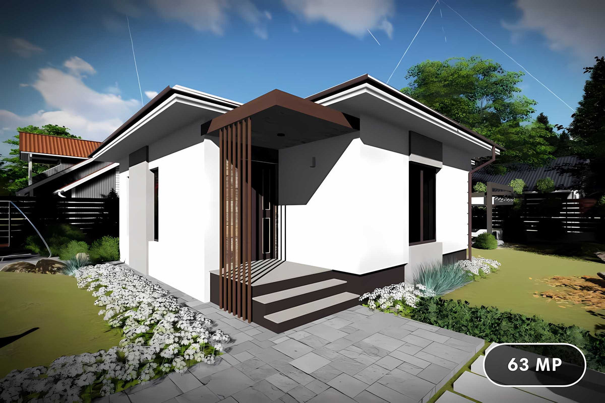 Proiect casa pe structura metalica mica cu 2 camere 60 mp – Wolf Construct