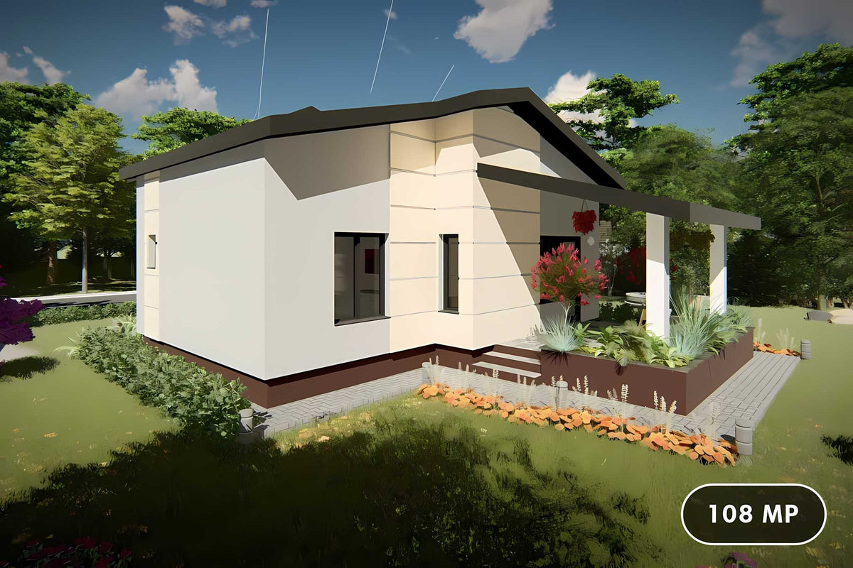 Proiect casa pe structura metalica mica de 110 mp 108-049
