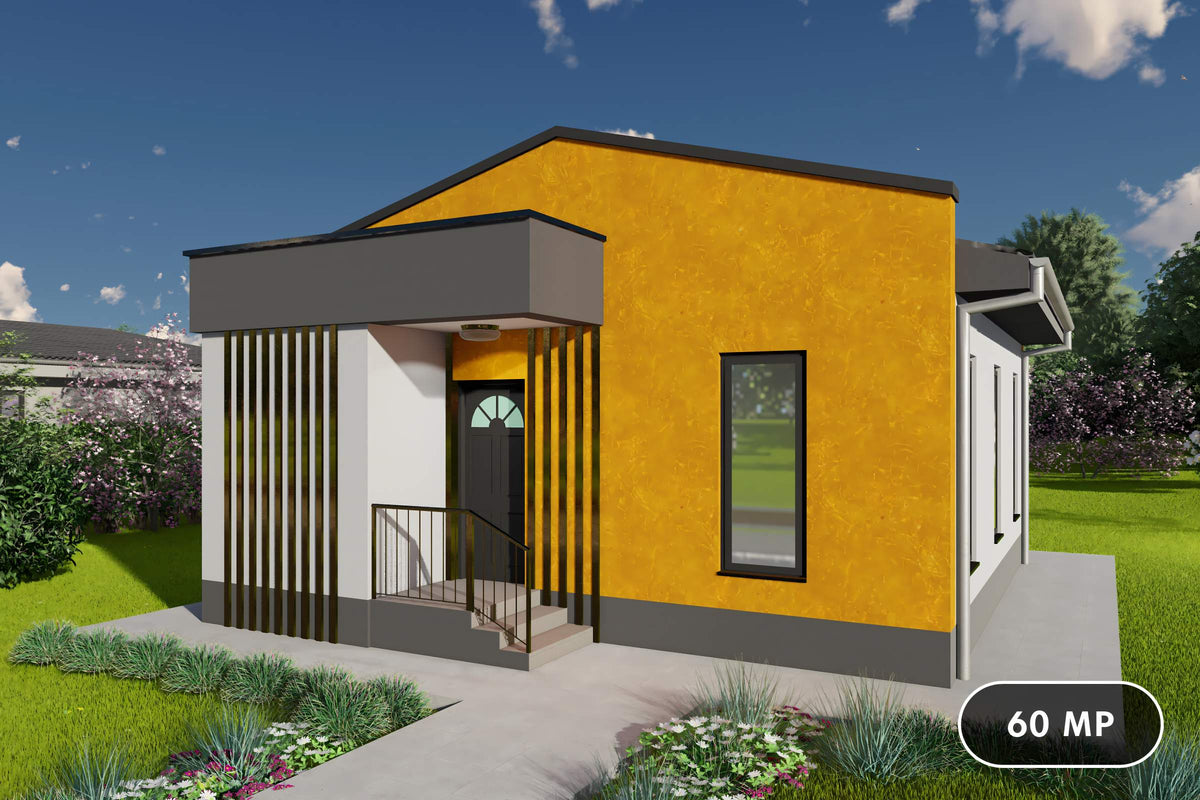 Proiect casa pe structura metalica mica parter 60mp 2 camere – Wolf ...