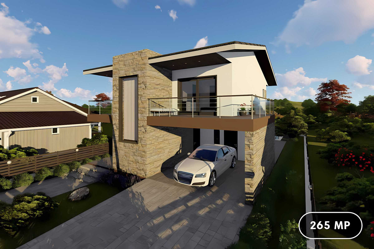 Proiect casa pe structura metalica moderna cu balcoane 052
