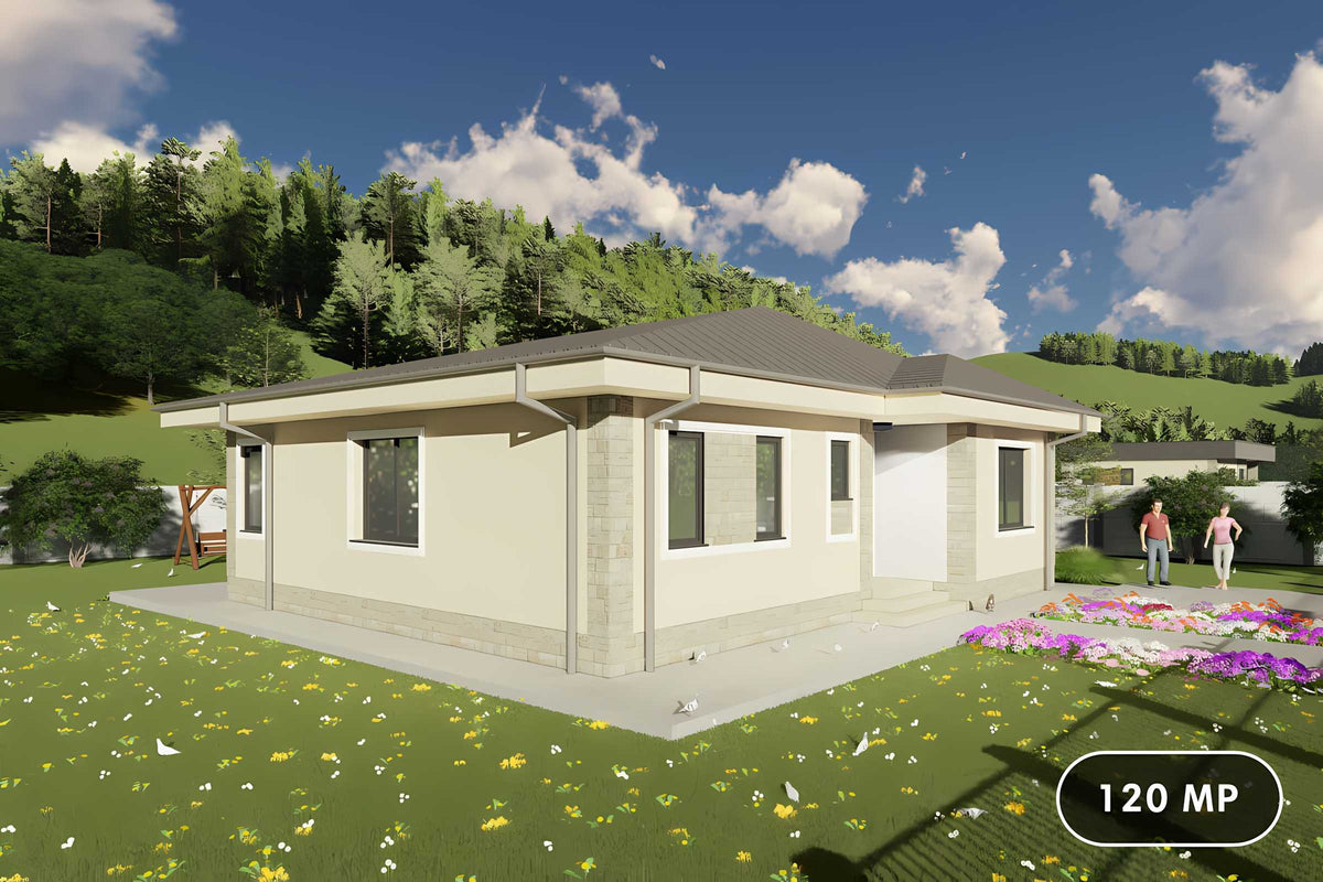 Proiect casa pe structura metalica parter 4 camere la 120mp