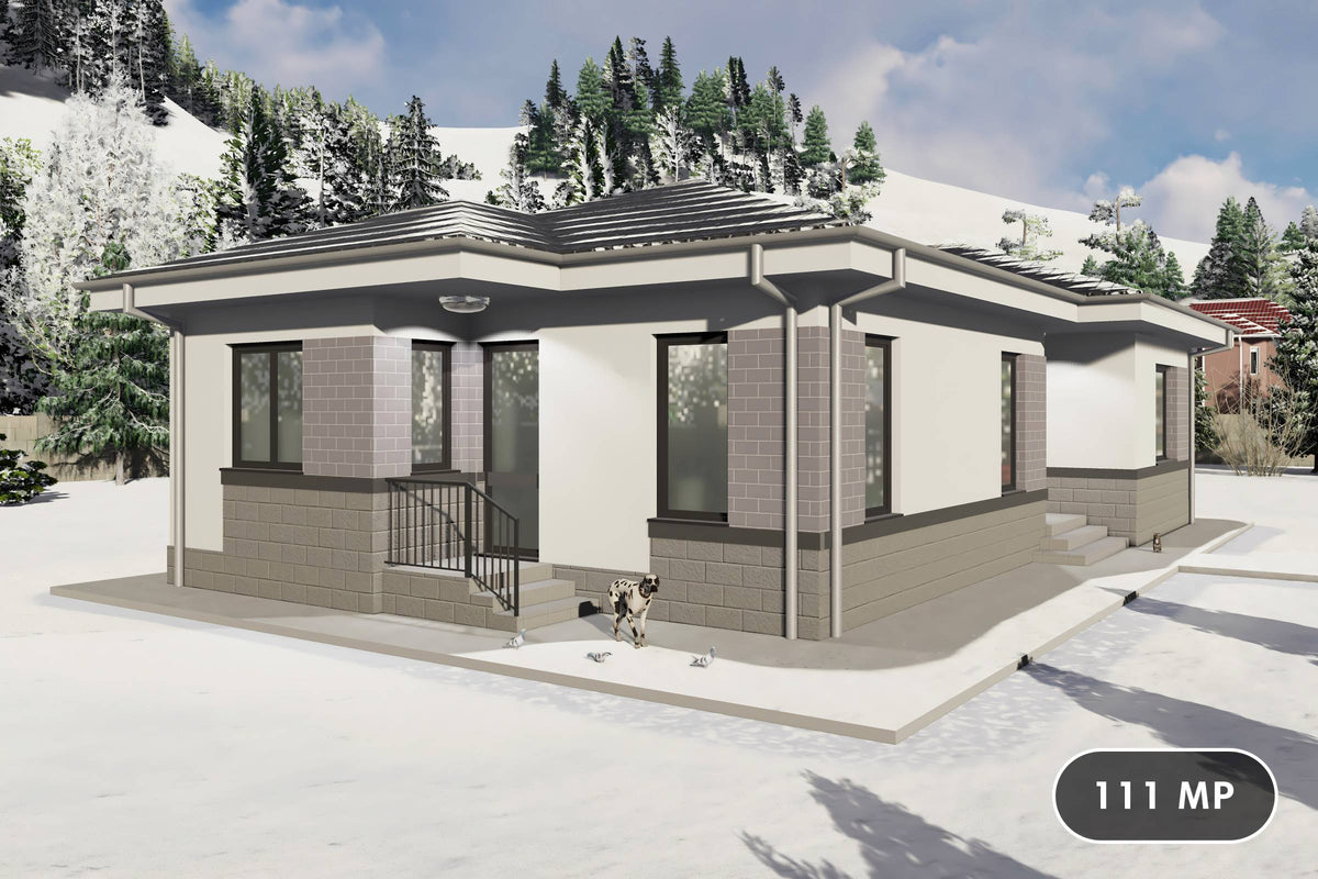 Proiect casa structura metalica cu 2 dormitoare 110mp id 133