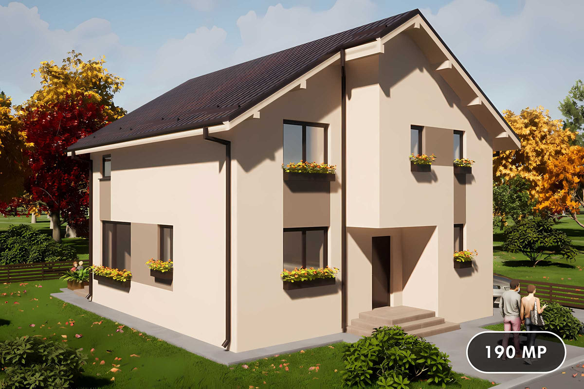 Proiect casa structura metalica cu 2 nivele de 200mp cod 114 – Wolf ...