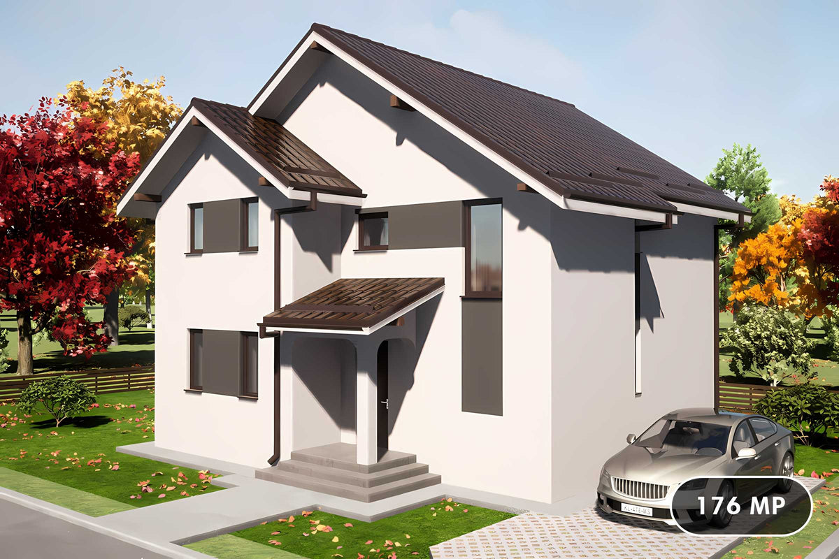 Proiect casa structura metalica cu etaj 2 dormitoare 176 mp