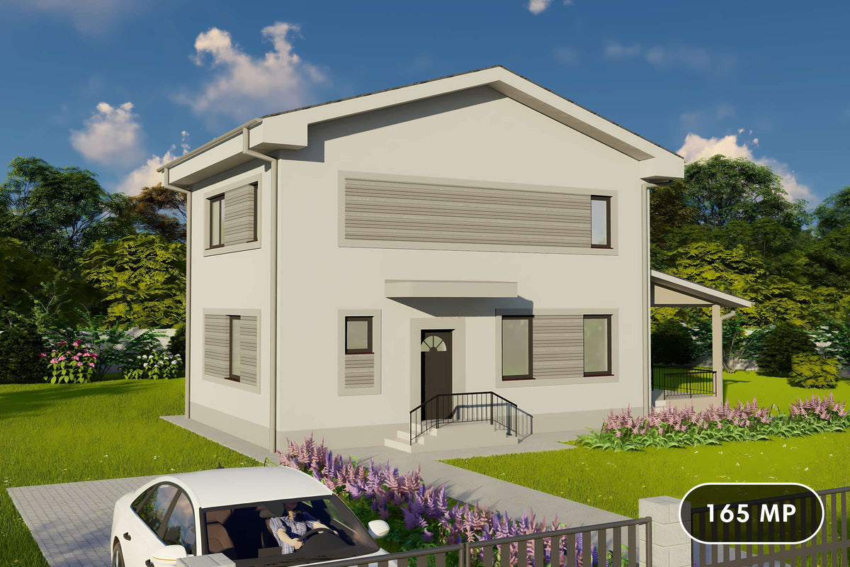 Proiect casa structura metalica cu etaj 4 camere 3 bai 160mp