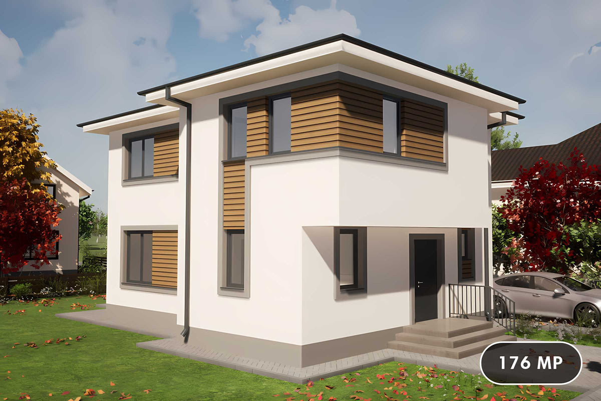 Proiect casa structura metalica cu un etaj si terasa 176-109