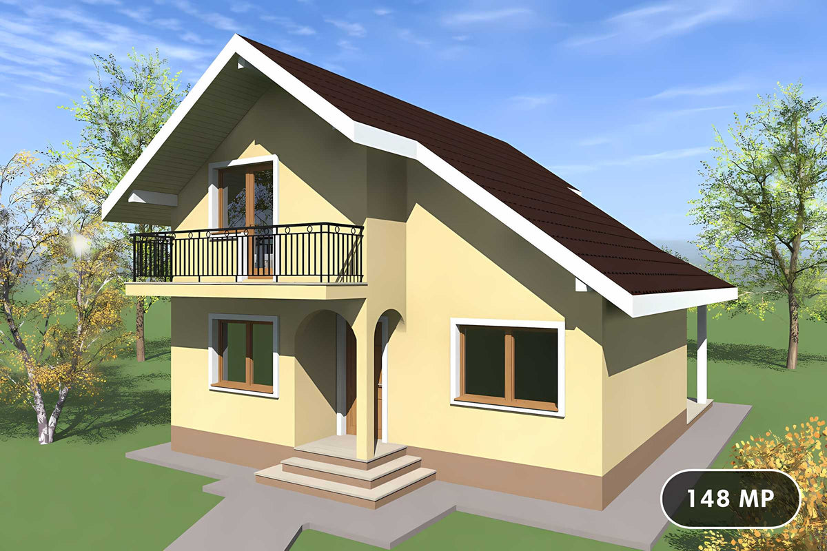Proiect de casa structura metalica cu etaj si terasa 150 mp
